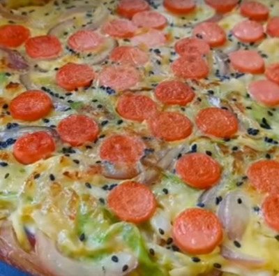 Cabbage Pizza With Onion, Egg, and Sausages Recipe – Cook It